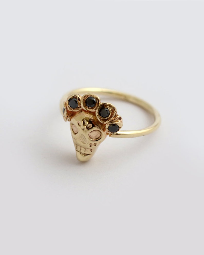 Gold Black Diamond Ring Sugar Skull 14k gold ring Frida | Etsy