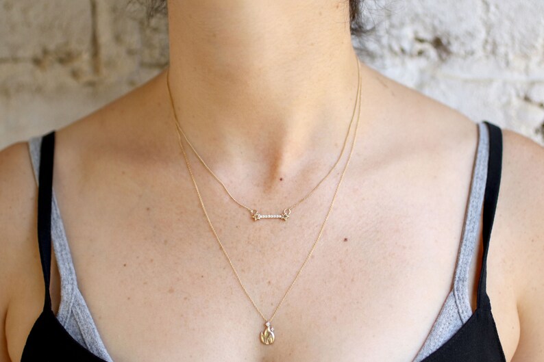 14k Gold Fire Necklace Flame Pendant Fire Element Element | Etsy