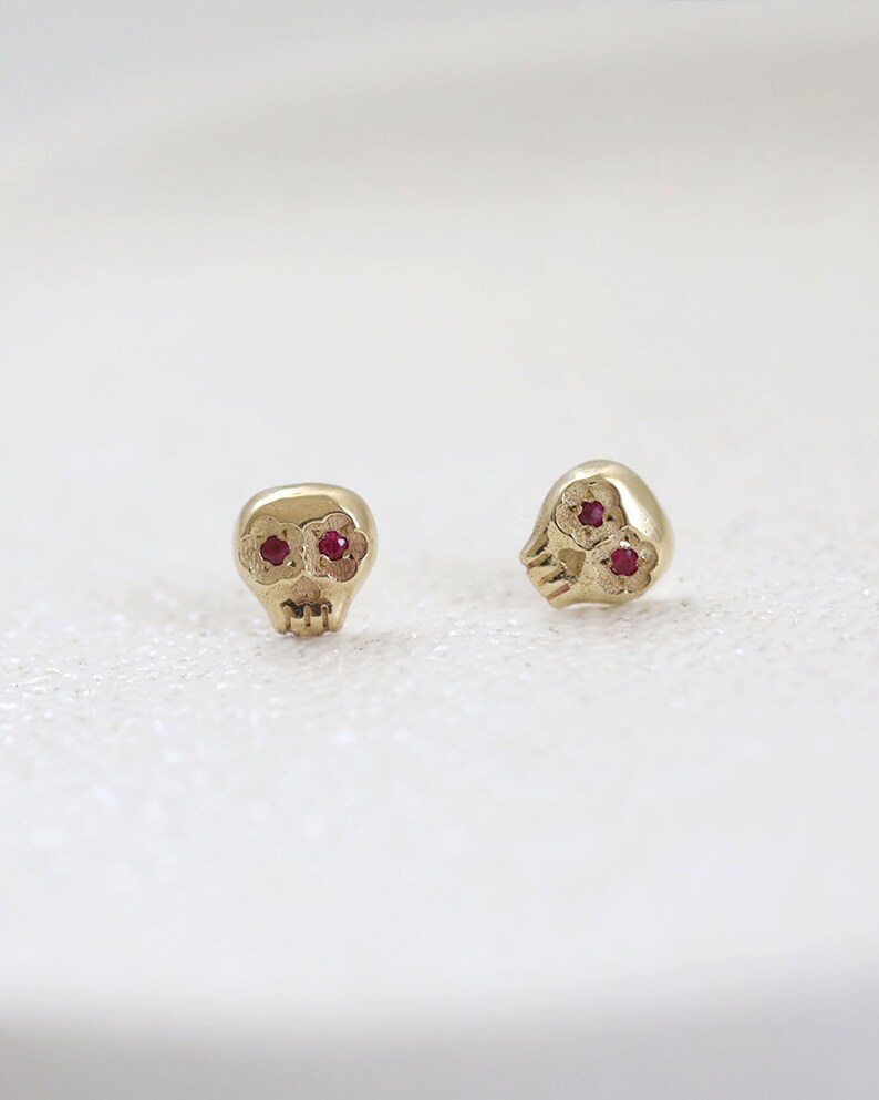 Gold Ruby Skull Earrings Tiny Sugar Skull Earrings Skull | Etsy