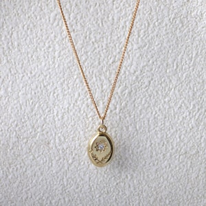 Oval Floral Pendant With Diamond, Flower Engraved Necklace - Etsy