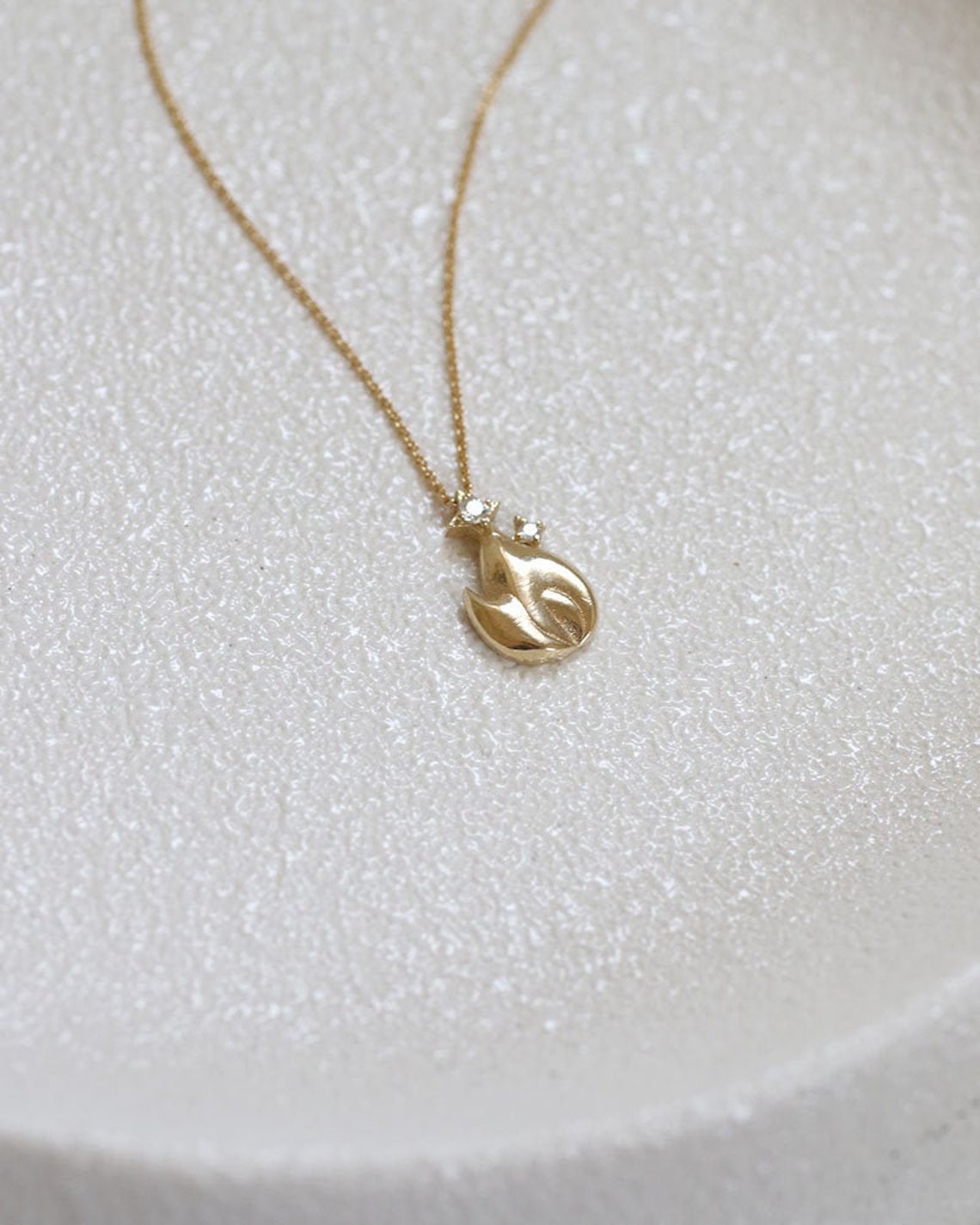 14k Gold Fire Necklace, Flame Pendant, Fire Element, Element Necklace ...
