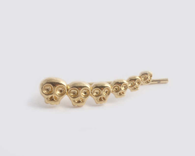 14K Ear Cuff, Ear Climber Gold, Gold Skull Earrings, Gold Ear Crawler ...