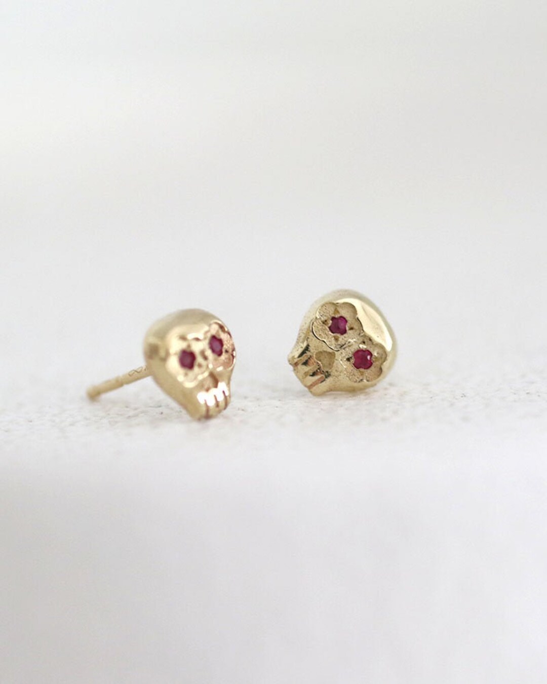 Gold Ruby Skull Earrings, Tiny Sugar Skull Earrings, Skull Studs With ...