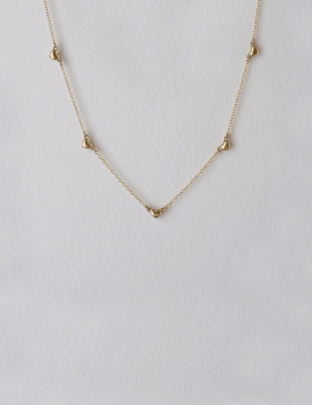 Dainty Heart Station Necklace, Multi Heart Necklace in Solid Gold - Etsy