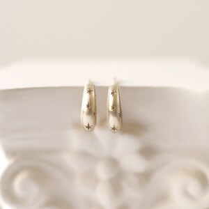 14k Gold Star Hoop Earrings, Solid Gold Celestial Hoops - Etsy
