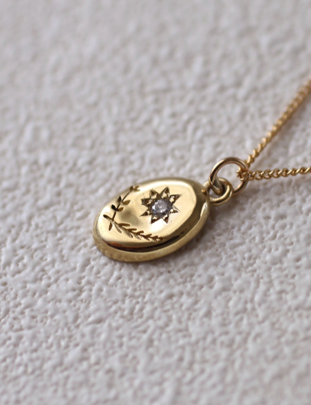 Oval Floral Pendant With Diamond, Flower Engraved Necklace - Etsy