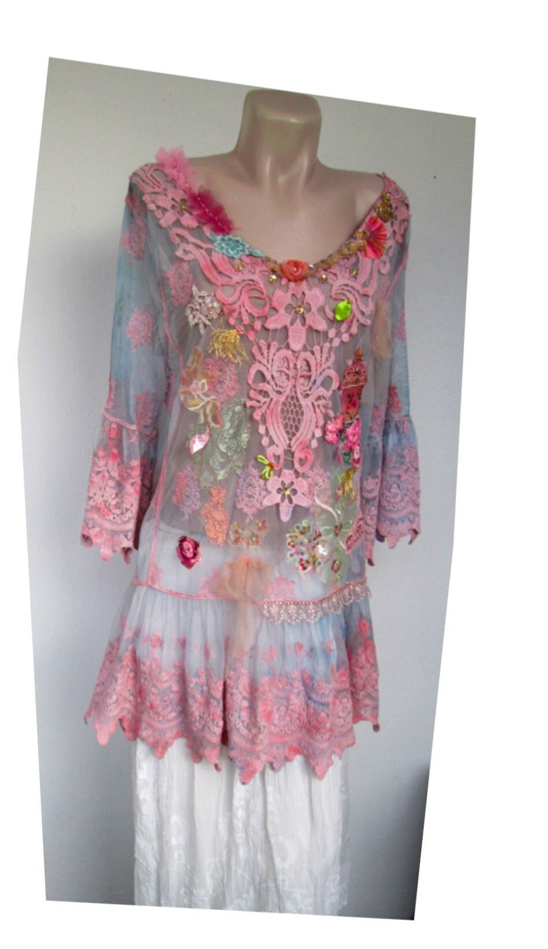 Boho Chic,wearable Art, Ornate Blouse,gypsy Romantic,artsy Blouse, Lace ...