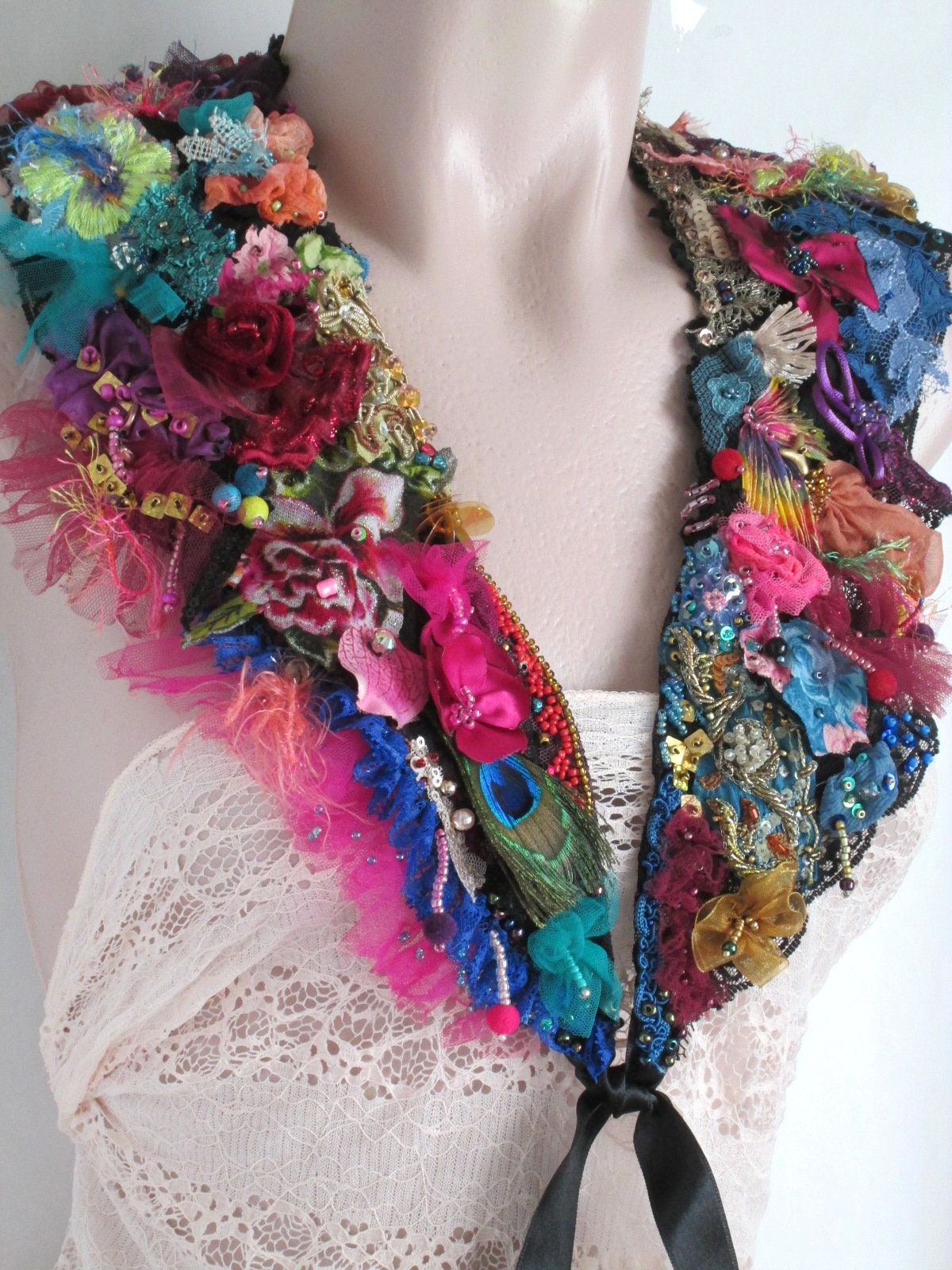 Art to Wear,unique Collar, Hand Embroidery, Embroidery Shabby Chic ...