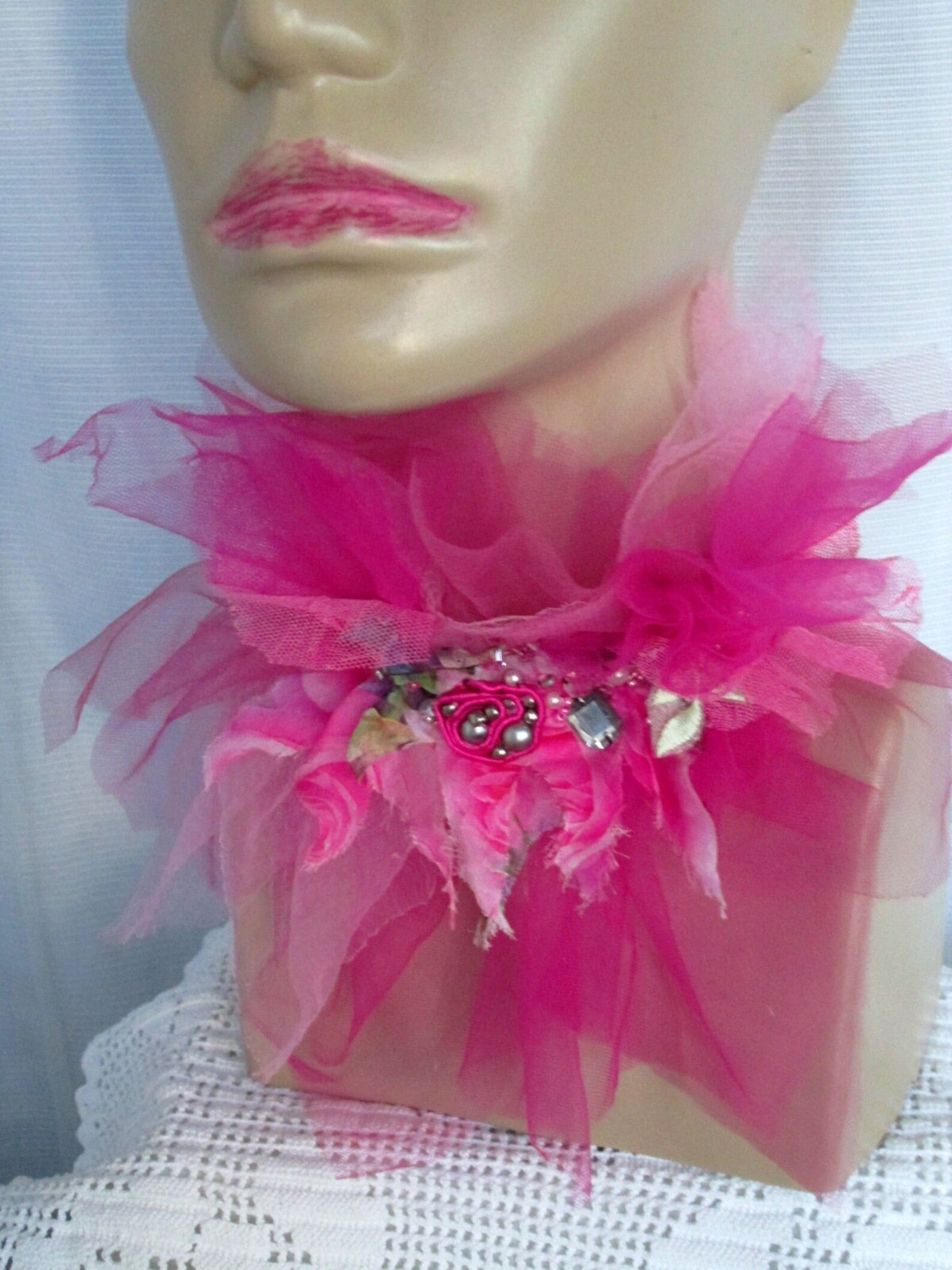 Pink Collar,artsy Choker,romantic Collar,tattered Choker,boho Style,art ...