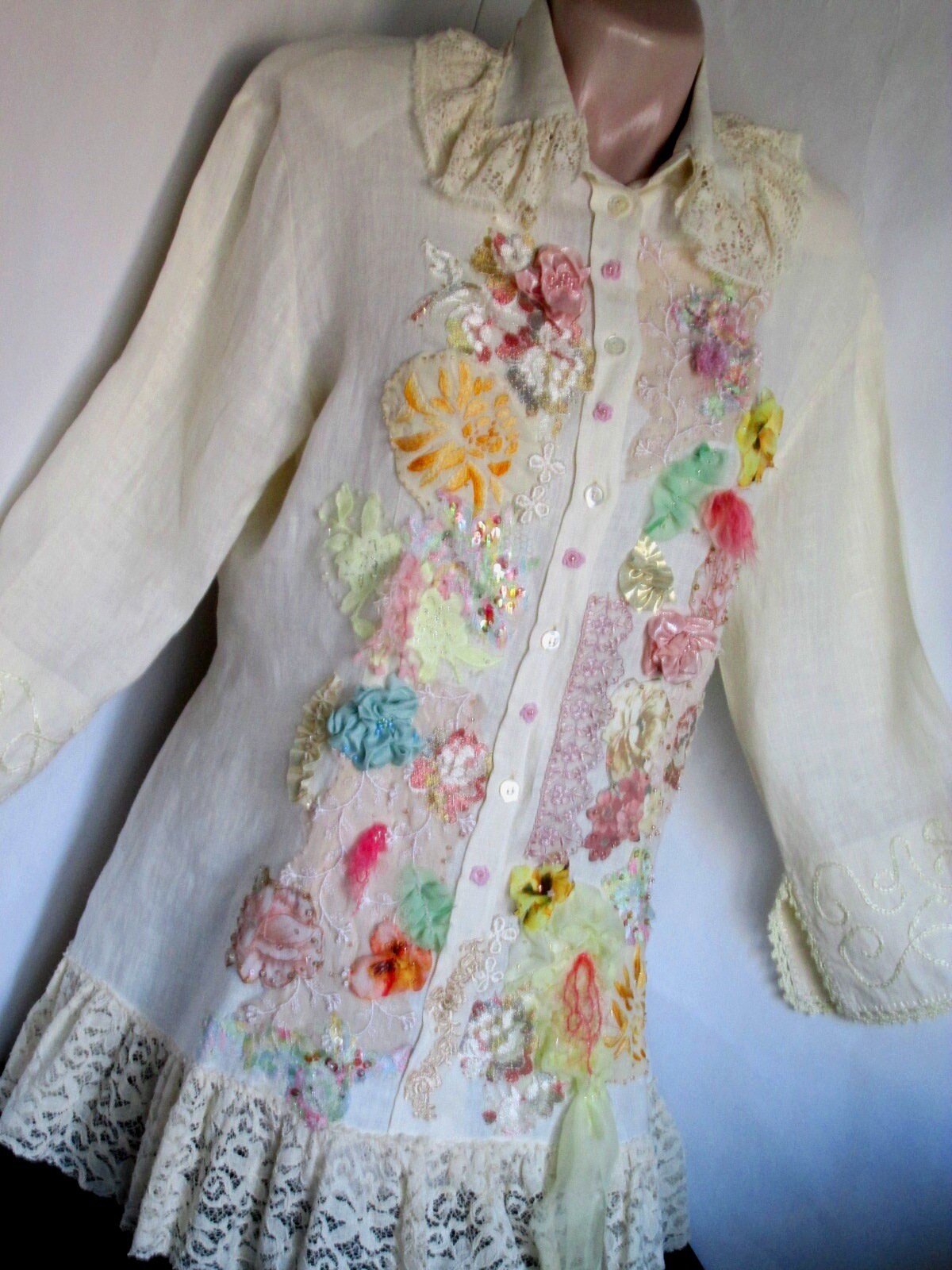 Linen Blouse,art to Wear,artsy Boho Blouse/jacket ,boho Chic Altered ...