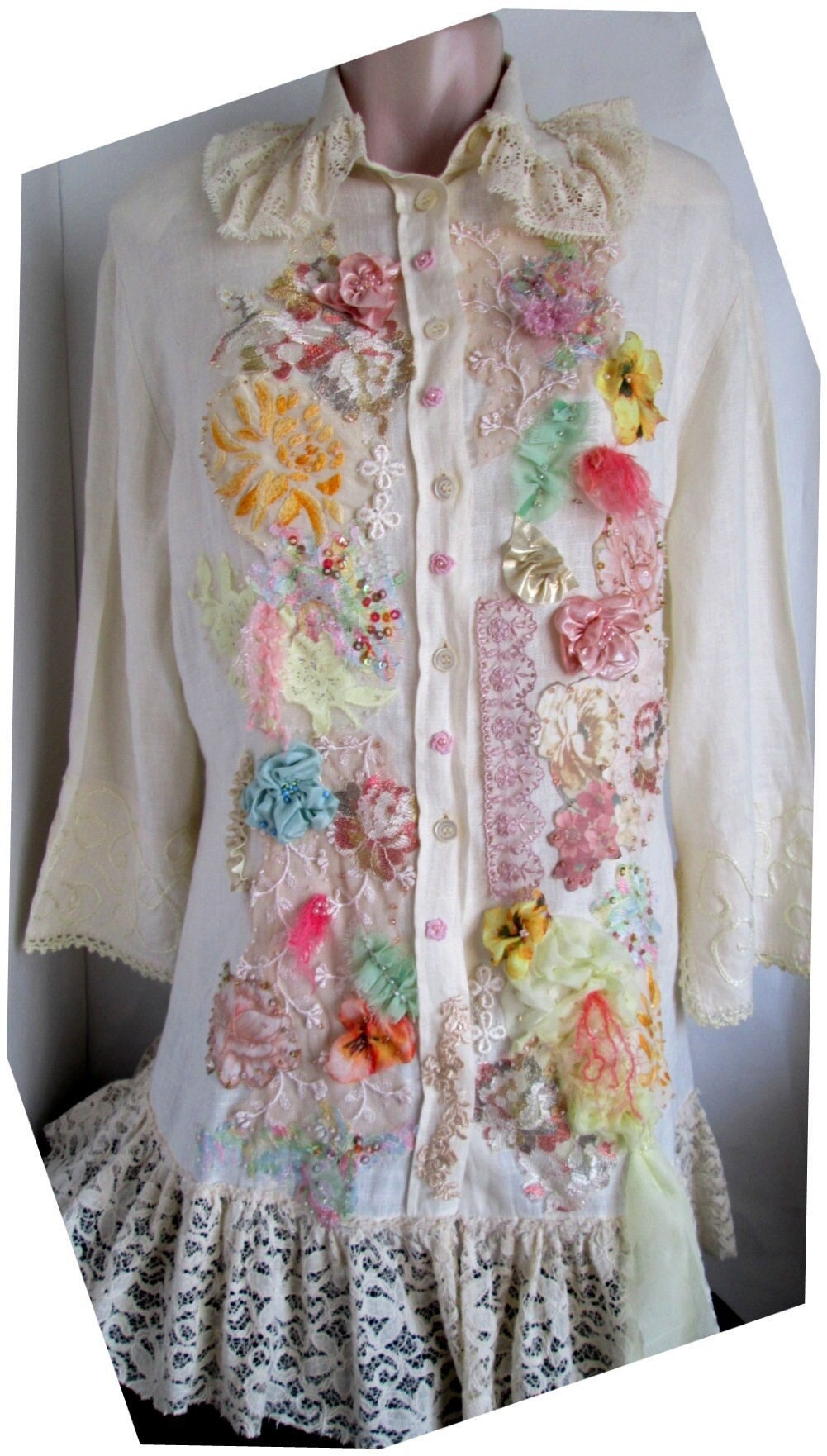 Linen Blouse,art to Wear,artsy Boho Blouse/jacket ,boho Chic Altered ...