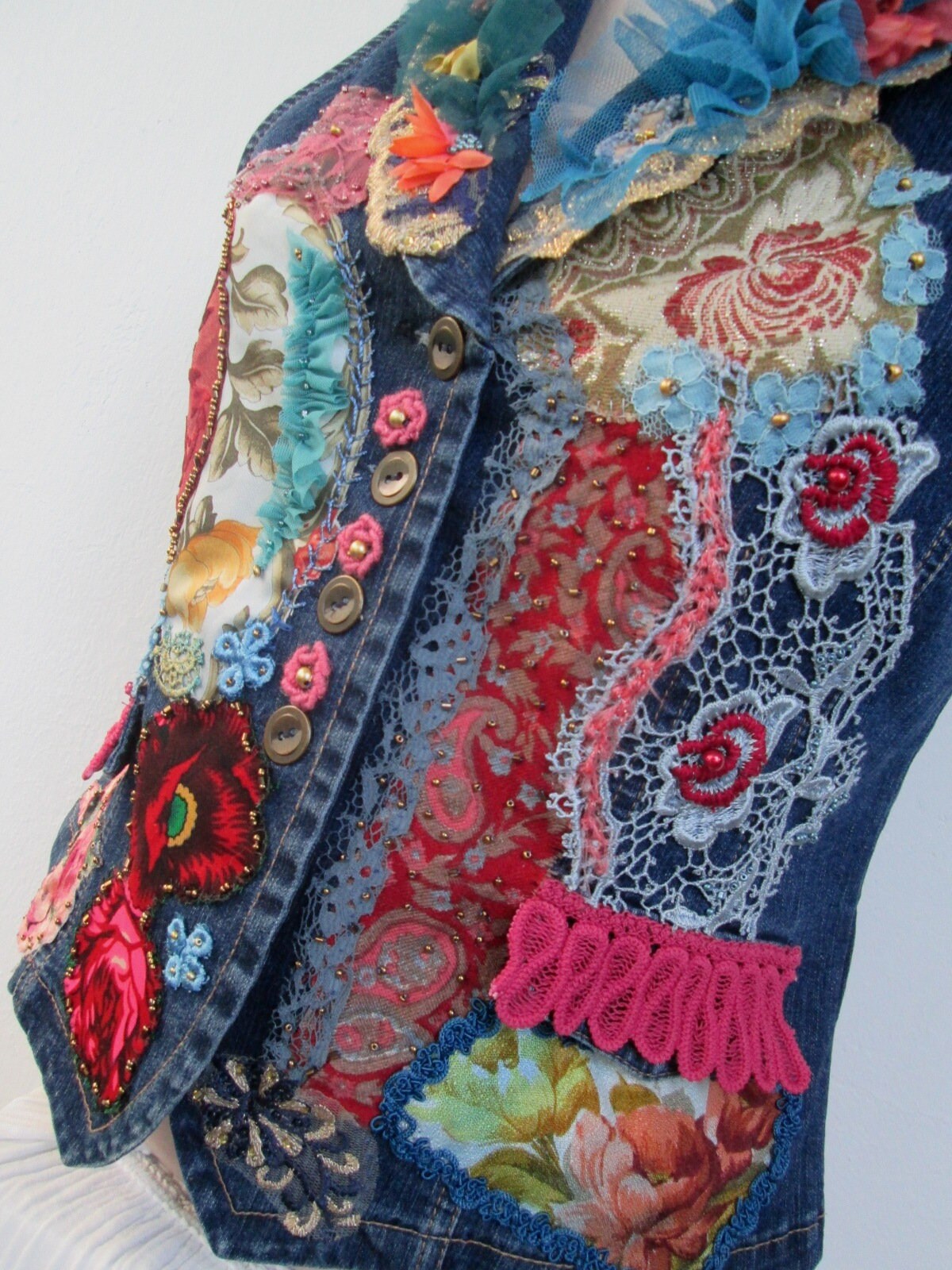 Blue Jeans Vest, Embroidered Denim, Gypsy Style, Art to Wear Altered ...