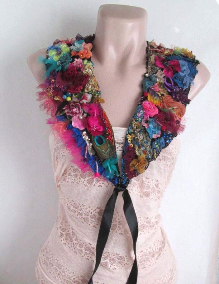 Art to Wear,unique Collar, Hand Embroidery, Embroidery Shabby Chic ...