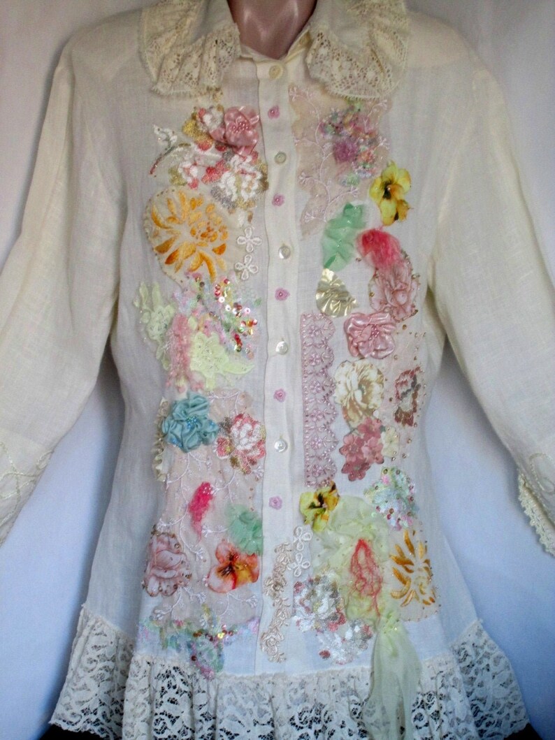 Linen Blouse,art to Wear,artsy Boho Blouse/jacket ,boho Chic Altered ...