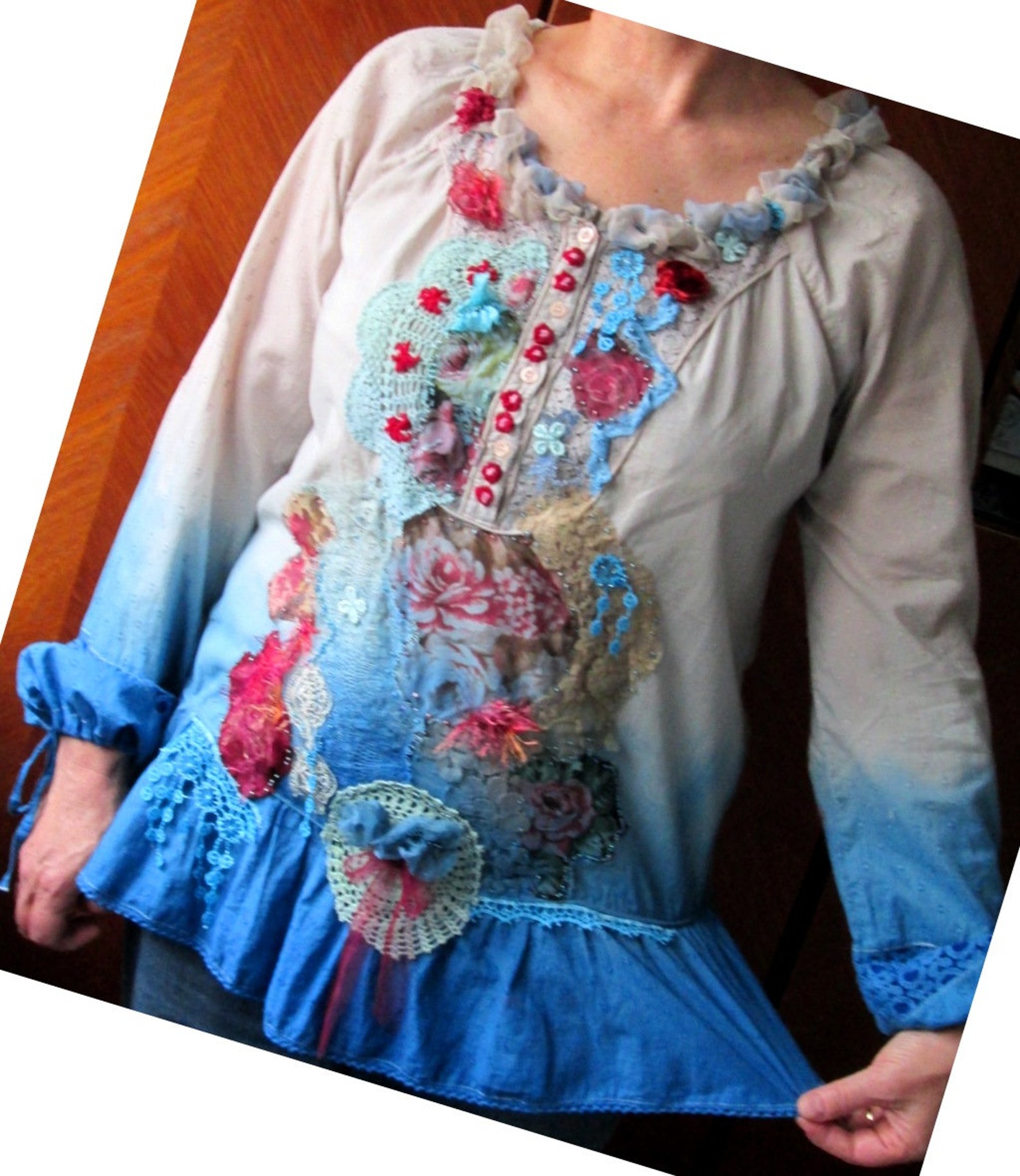 Boho Chic Altered Couture, Wearable Art, Ornate Blouse , Gypsy Romantic ...