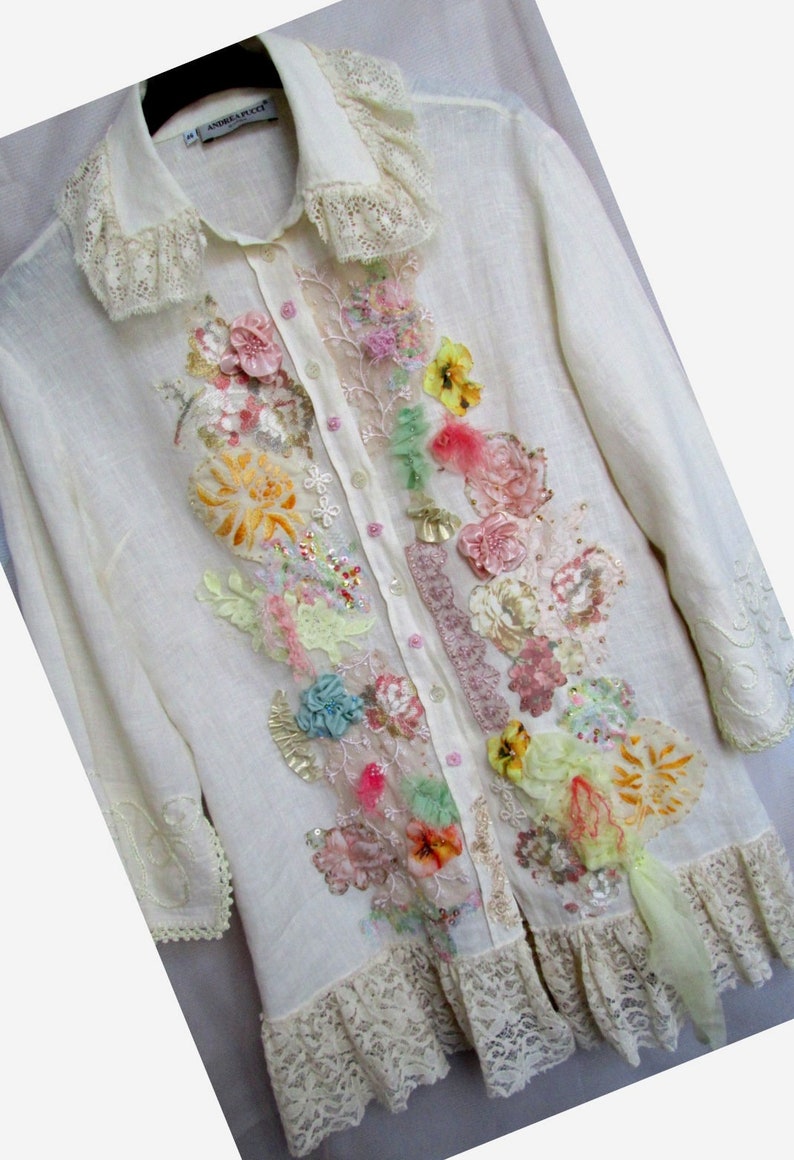Linen Blouse,art to Wear,artsy Boho Blouse/jacket ,boho Chic Altered ...