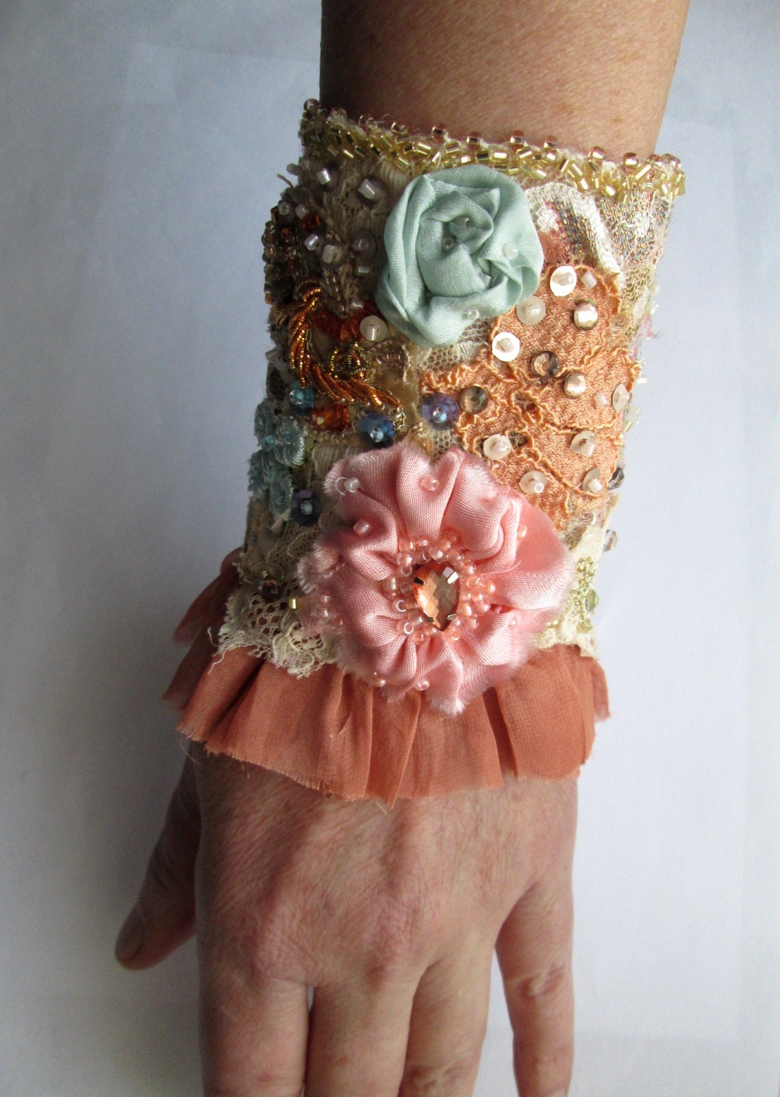 Embroidered Wrist Wrap,romance, Romantic Cuff, Ornate Bracelet ...