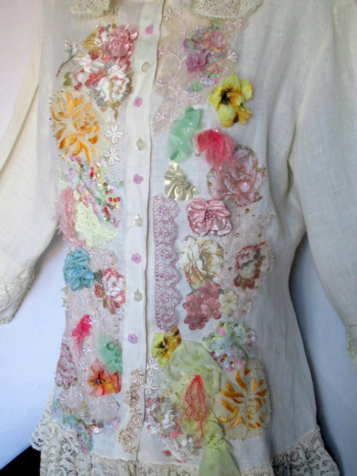 Linen Blouse,art to Wear,artsy Boho Blouse/jacket ,boho Chic Altered ...