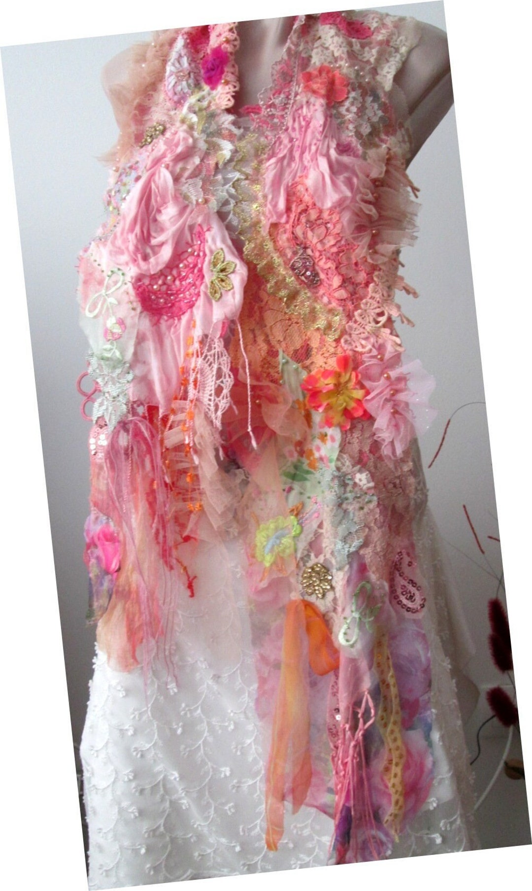 La Vie En Rose ,art to Wear Unique Lacy Scarf, Gipsy Boho, Style Gypsy ...