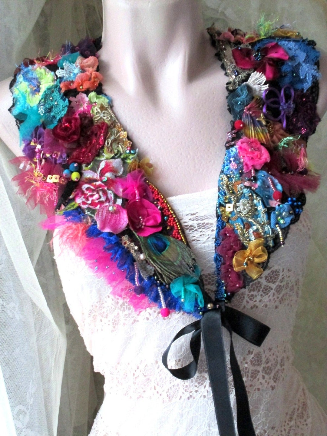 Art to Wear,unique Collar, Hand Embroidery, Embroidery Shabby Chic ...