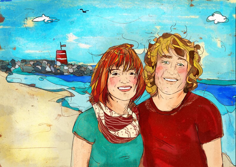 Best Friend Whimsical Portrait Sisters Illustration, Custom College ...