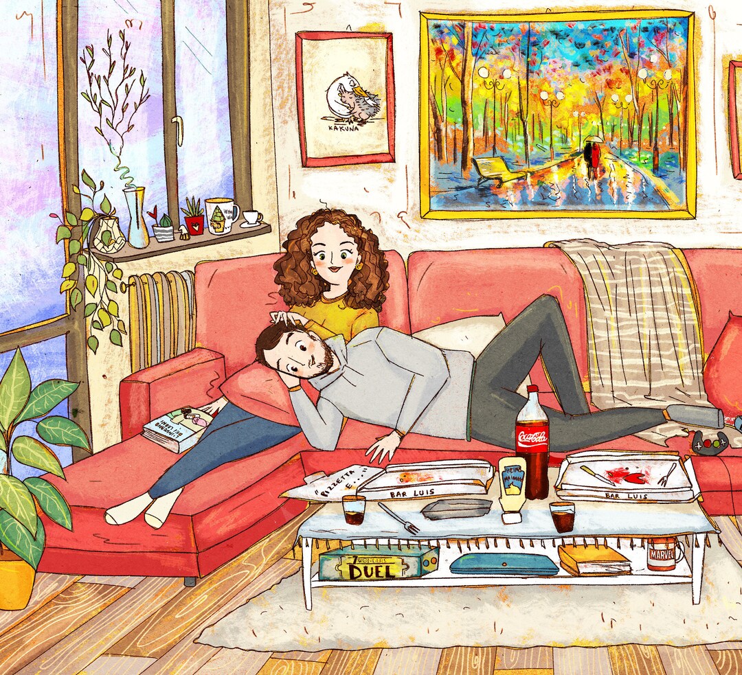 Custom Couple Portrait Illustration, Anniversary Gift Commission ...