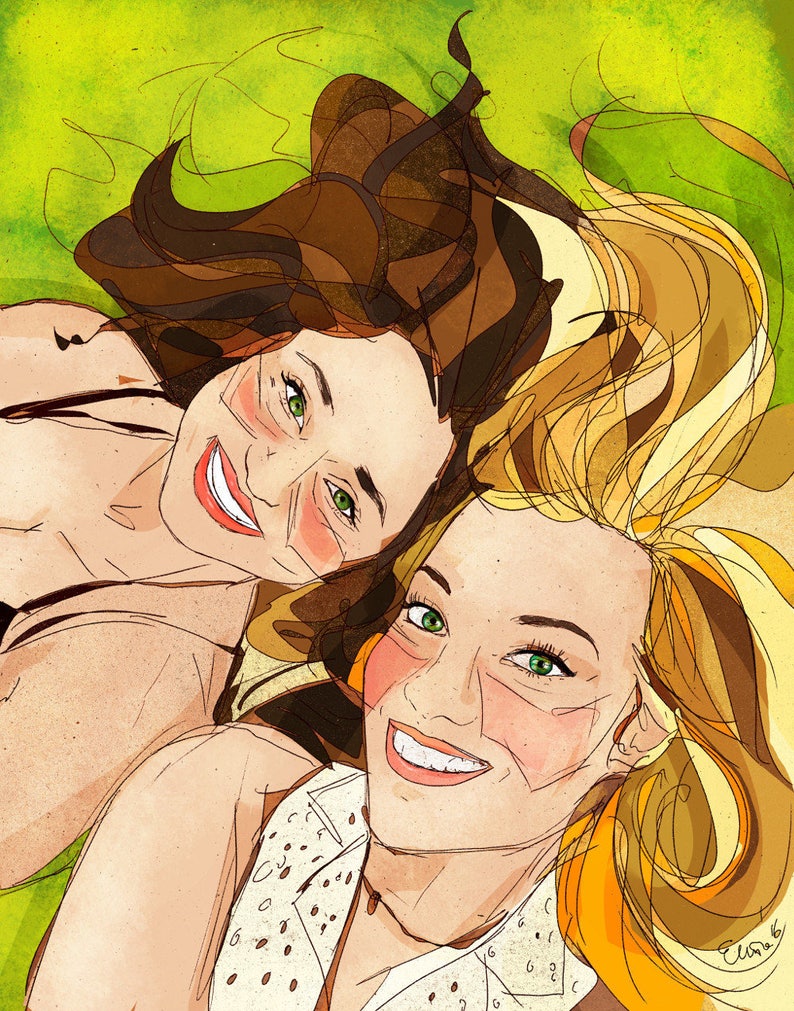 Best Friend Whimsical Portrait Sisters Illustration, Custom College ...