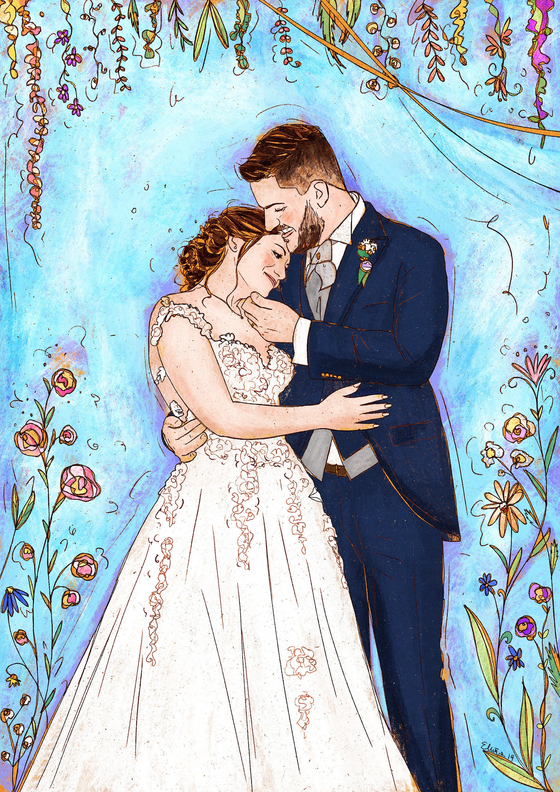 Drawing & Illustration Digital friends wedding |Wedding Couple portrait ...