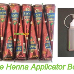 12 Natural Henna Cones + Applicator Bottle Temporary Tattoo Mehendi ...
