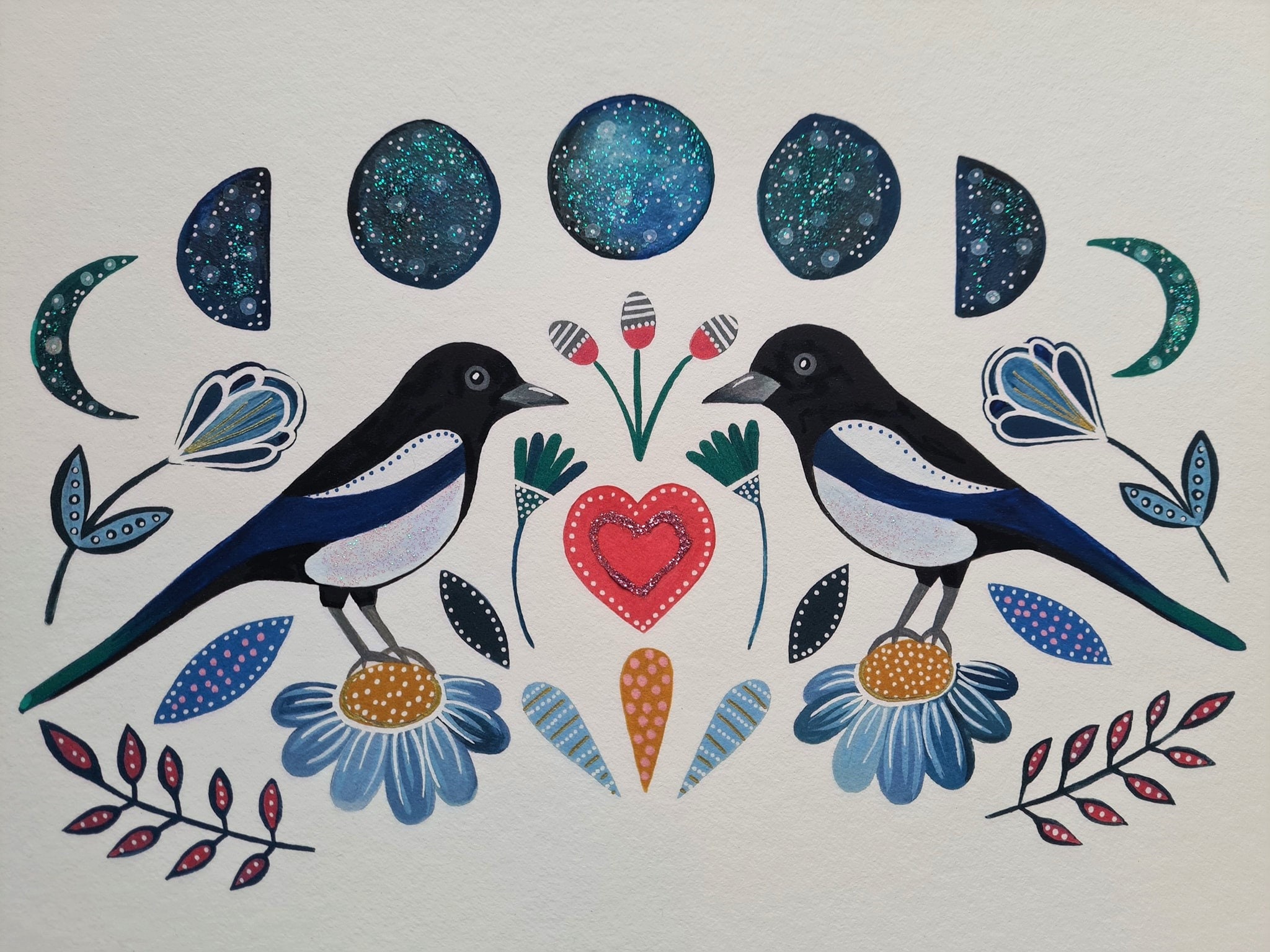 Two Magpies Art Print two for Joy Painting Magpie Poster - Etsy UK