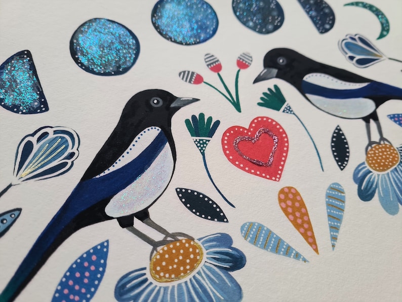 Two Magpies Art Print two for Joy Painting Magpie Poster - Etsy UK
