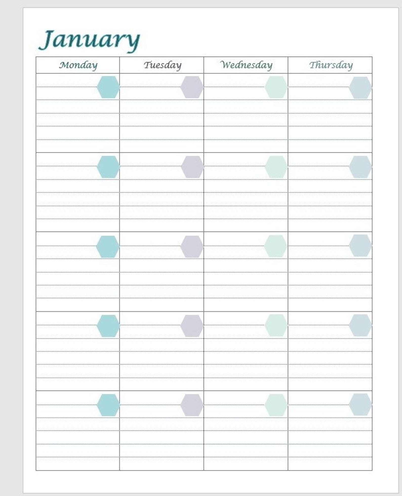 Undated, 12 Month, Letter Sized, Two Page, Monthly Printable With ...