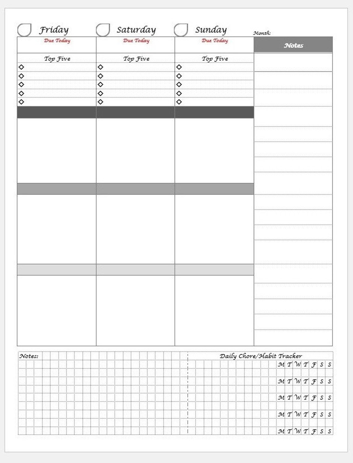 Weekly Planner Printable Vertical Weekly Planner Weekly Agenda Template ...