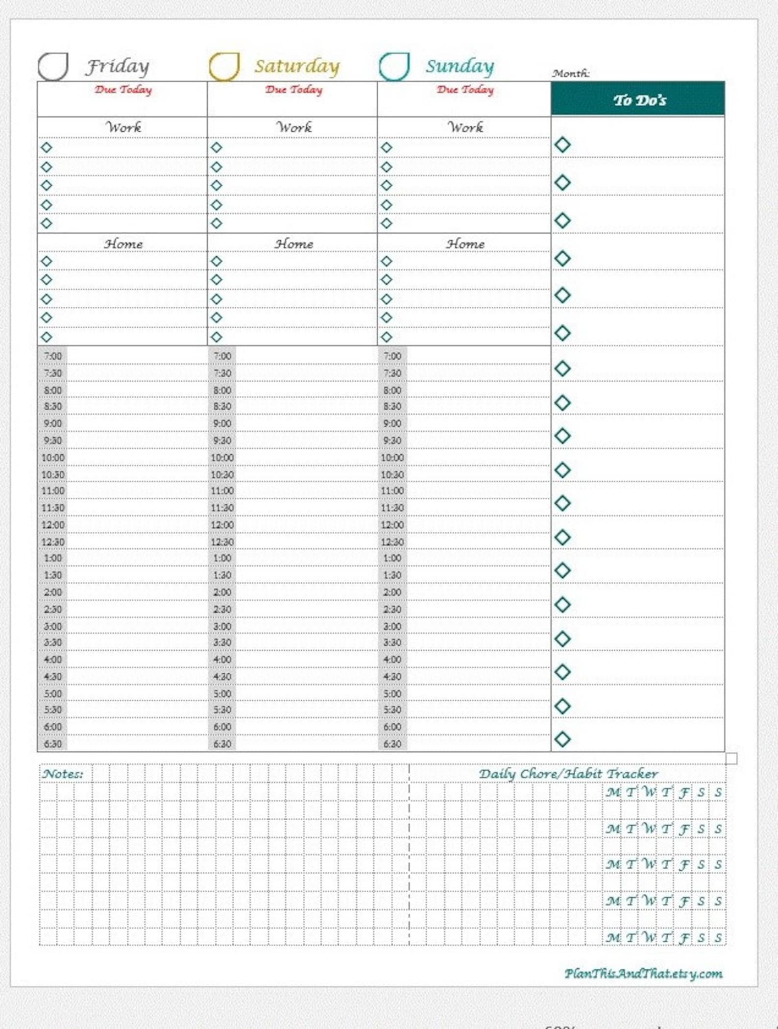 Weekly Planner | Printable Weekly Agenda Template | Week on Two Pages ...