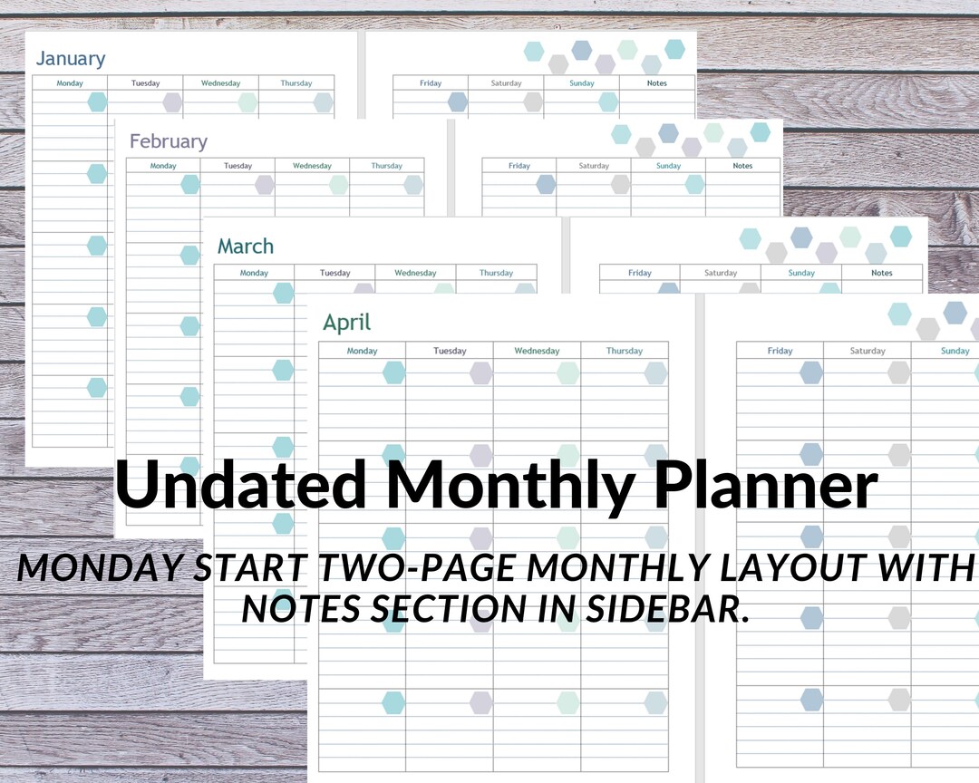 UNDATED Monthly Planner | Printable Planner Inserts | Digital Download ...