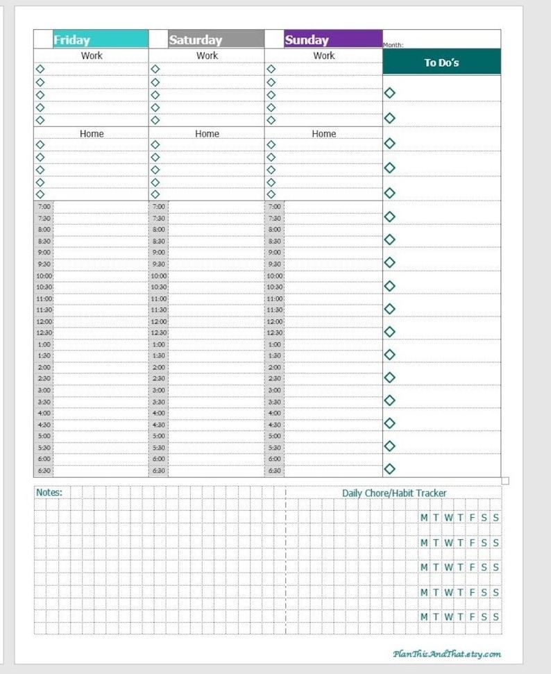 Weekly Planner Printable Weekly Agenda Template Week on Two Pages ...