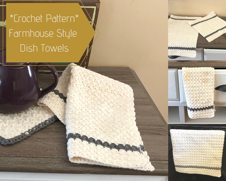 Crochet Pattern | Farmhouse Dish Towels | Crochet Kitchen Towel ...