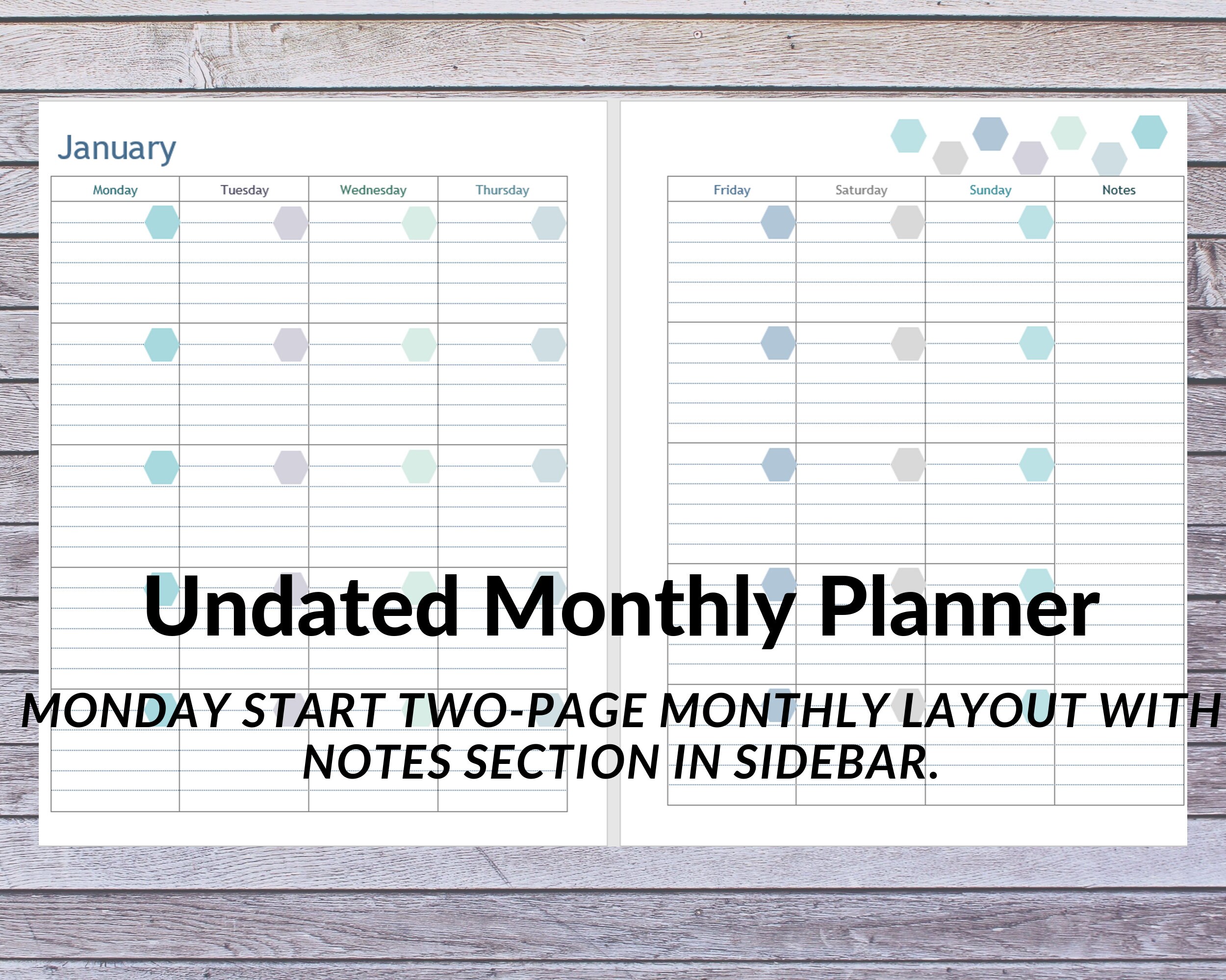 UNDATED Monthly Planner | Printable Planner Inserts | Digital Download ...
