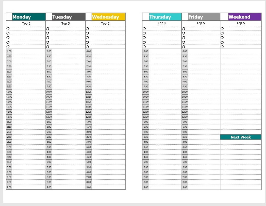 A5 Vertical Weekly Planner With Hourly and Daily Top 5 Checklist - Etsy