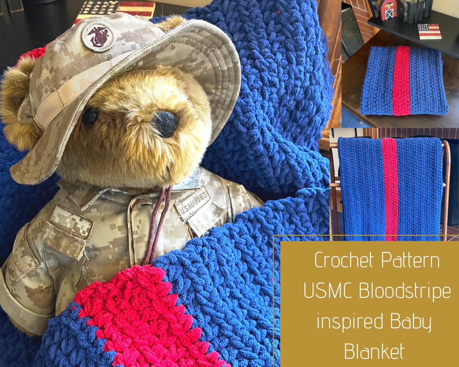 Crochet Pattern | USMC Dress Blues Inspired Baby Blanket | Bloodstripe ...