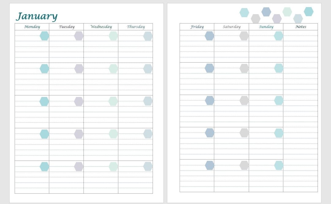 Undated, 12 Month, Letter Sized, Two Page, Monthly Printable With ...