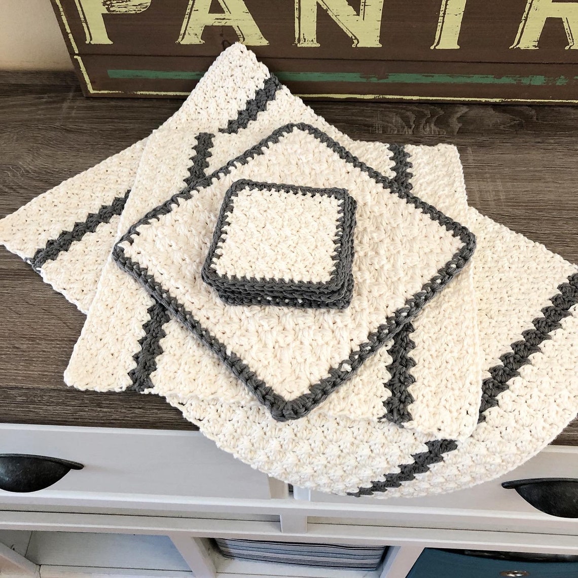 Crochet Pattern Farmhouse Trivet and Towel Set Crochet | Etsy