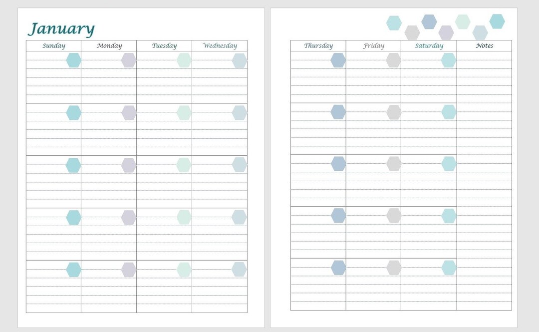Monthly Planner Printable Undated Letter Sized Monthly Calendar Two ...