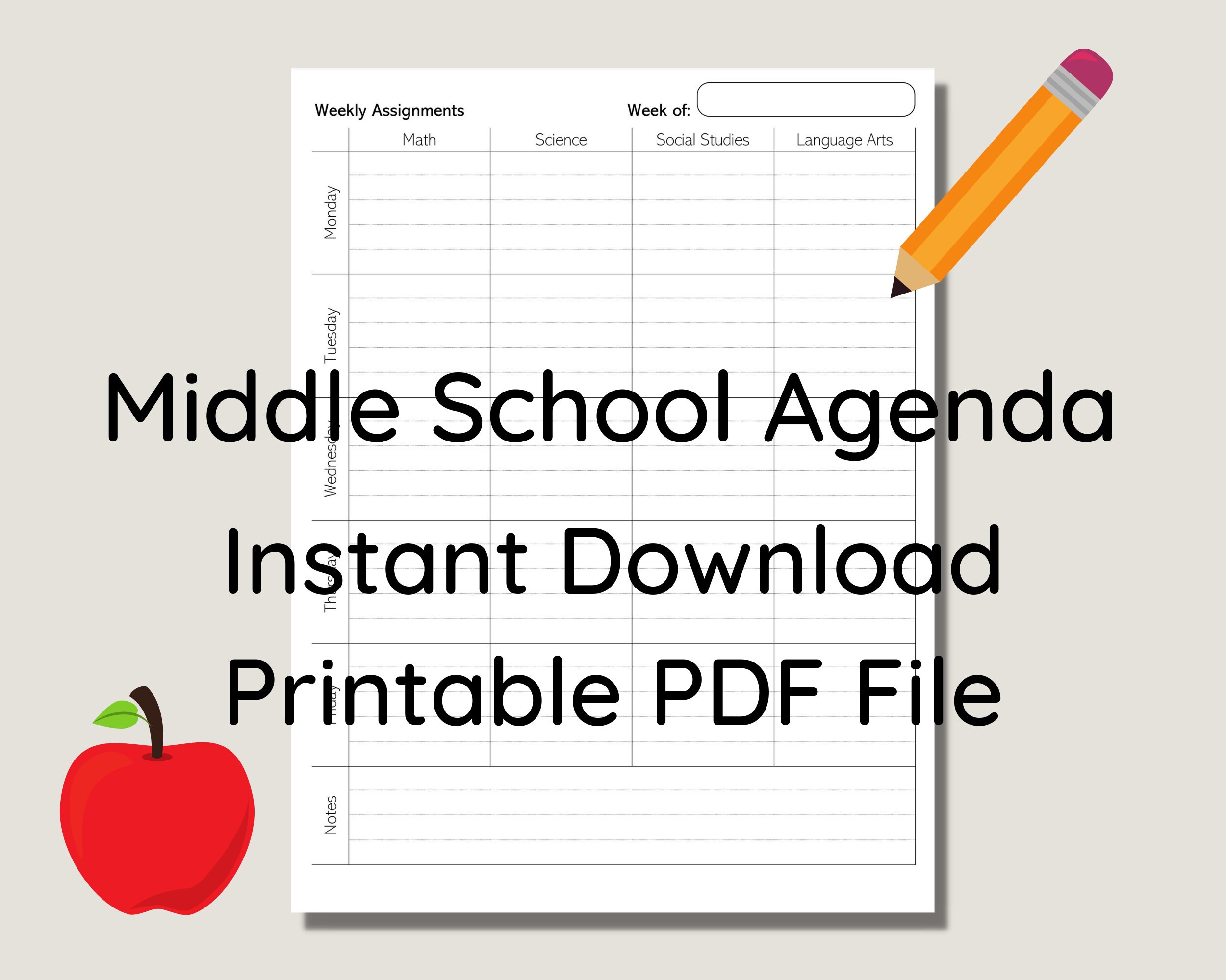 Middle School Homework Agenda Homeschool Middle School Agenda ...