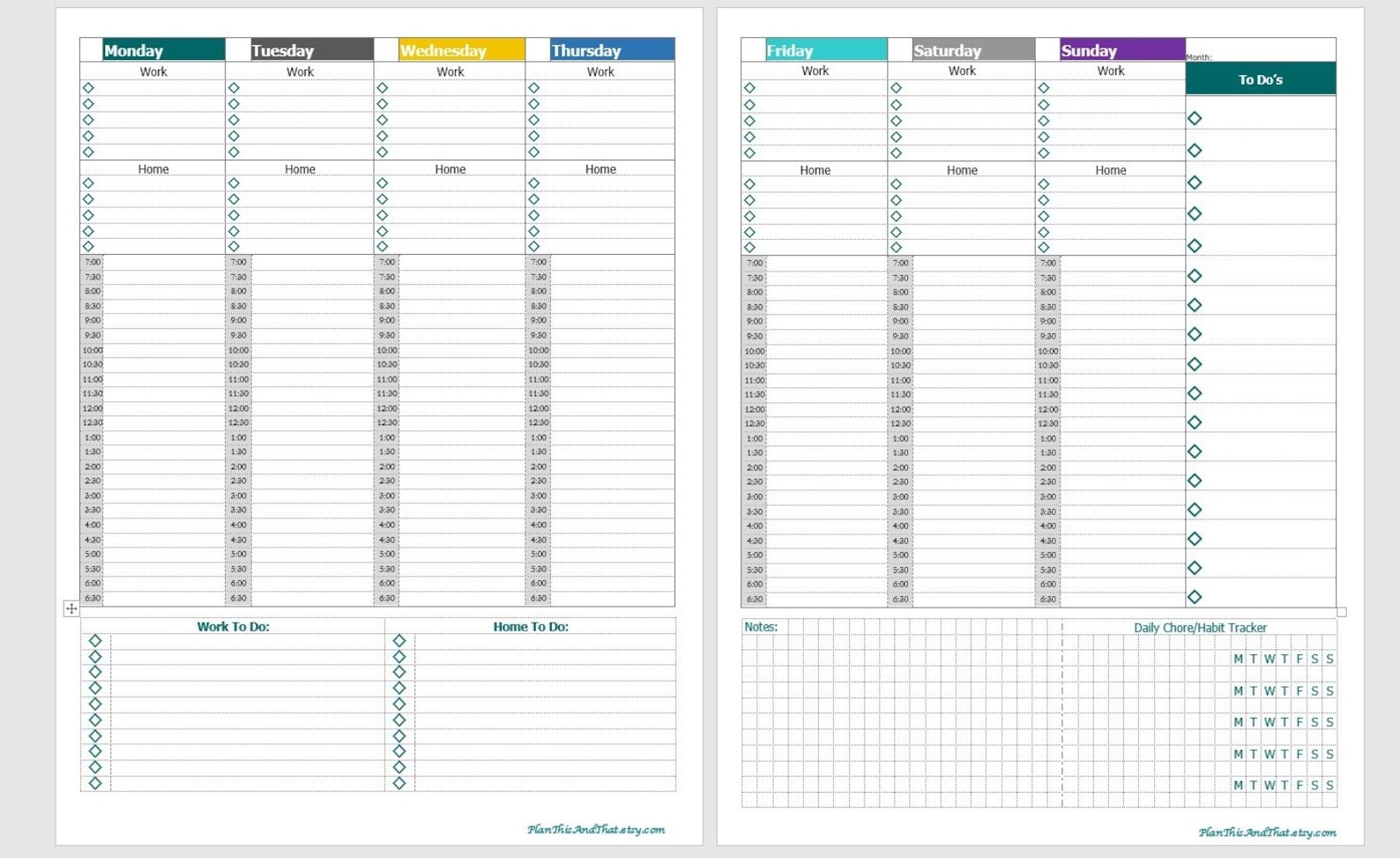 Weekly Planner Printable Weekly Agenda Template Week on Two Pages ...