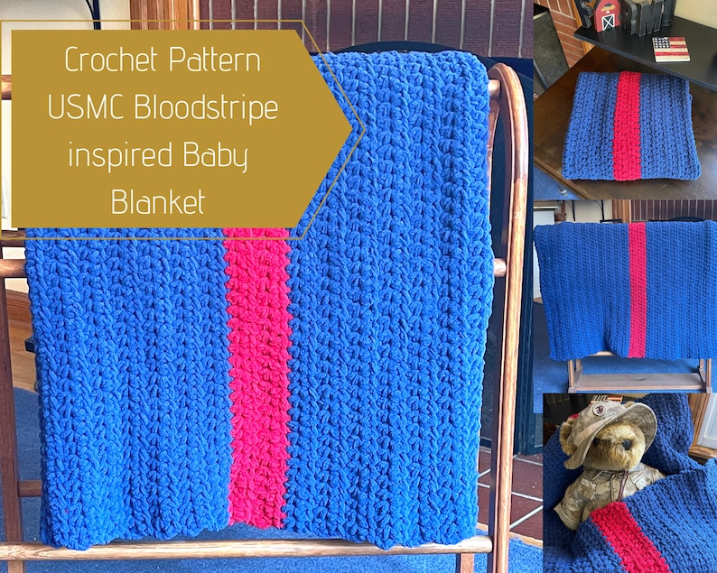 Crochet Pattern | USMC Dress Blues Inspired Baby Blanket | Bloodstripe ...