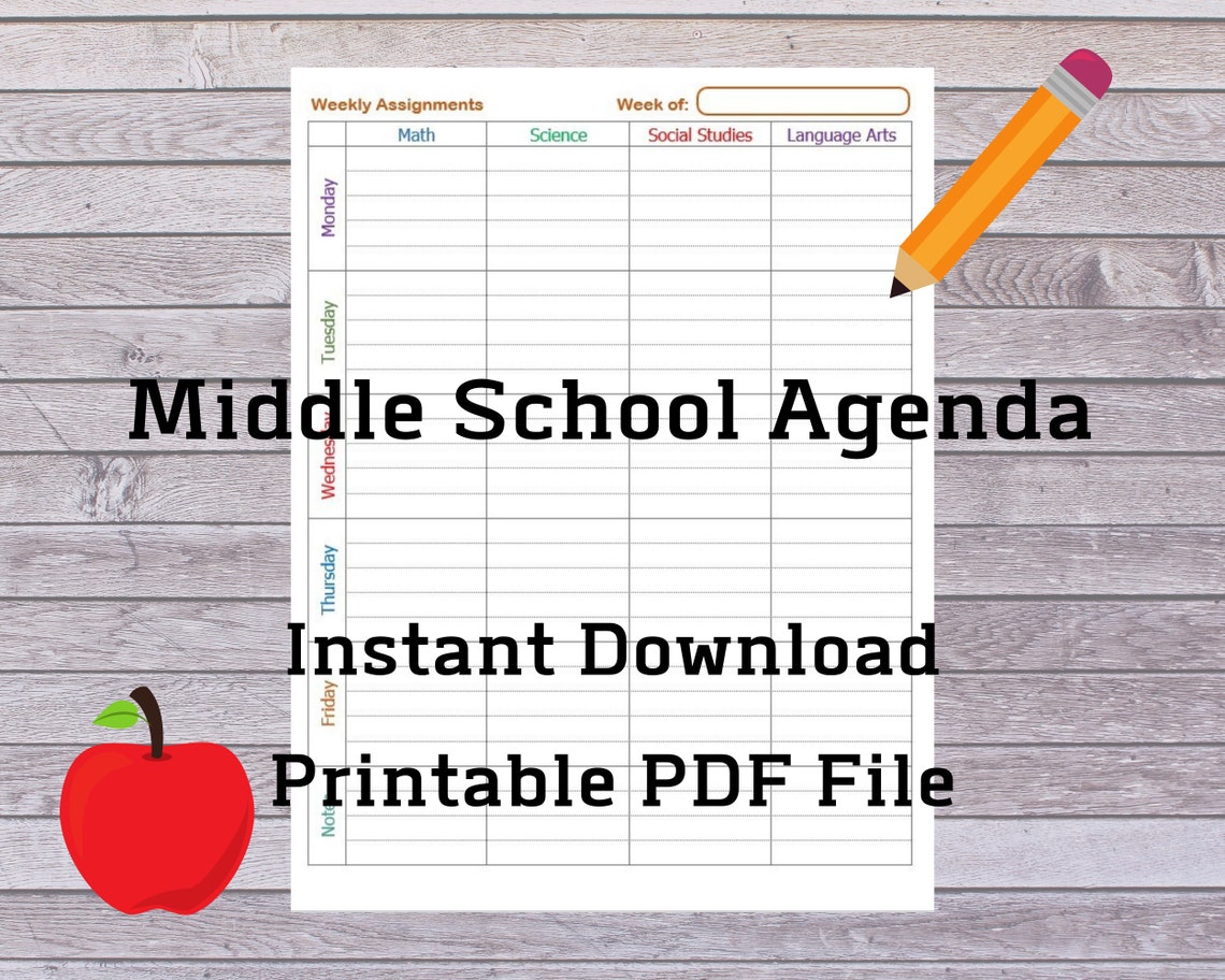 Middle School Homework Agenda | Homeschool Middle School Agenda ...