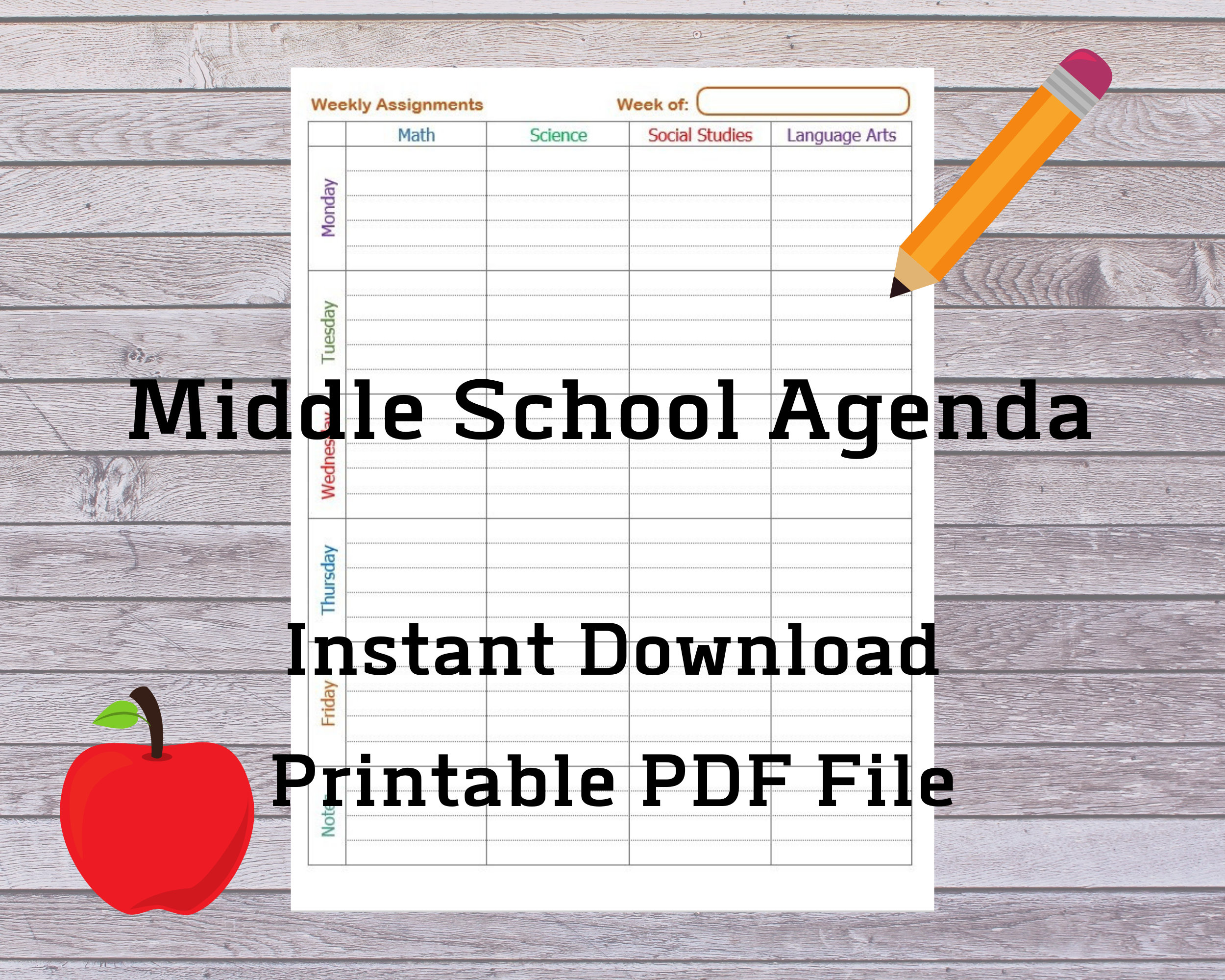 Middle School Homework Agenda | Homeschool Middle School Agenda ...