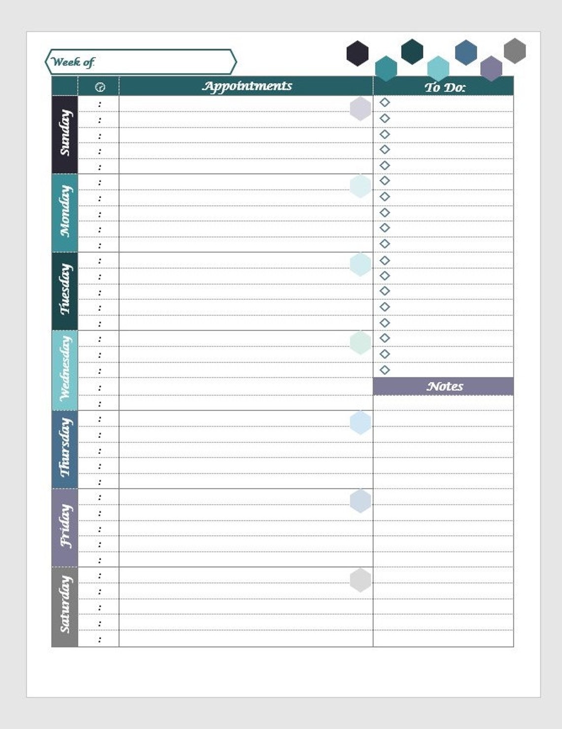 Weekly Planner | Printable Weekly Agenda Template | Week on One Page ...