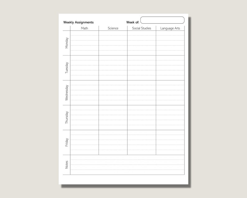 Middle School Homework Agenda With Electives | Homeschool Agenda ...